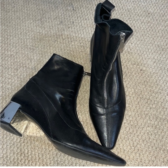 Zara | Shoes | Zara Black Leather Zip Front Booties | Poshmark